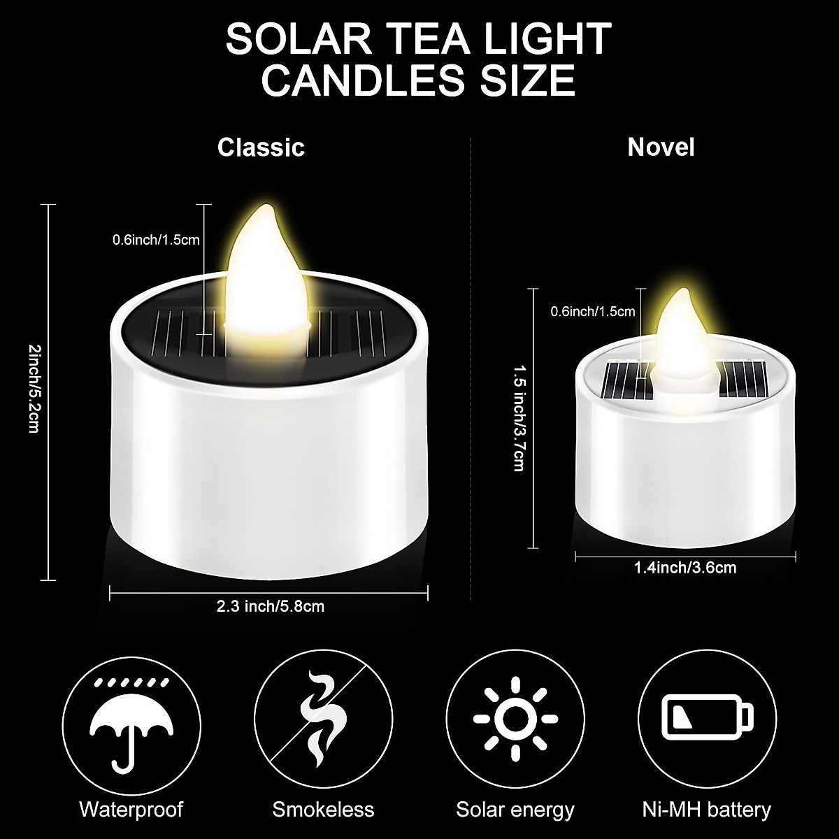 18 Pieces Solar Tea Lights LED Flameless Solar Candles Battery Flickering Solar Waterproof Tealights Candles for Holiday Wedding Party Home Decor (Warm White Light,2.3 x 2 Inch)