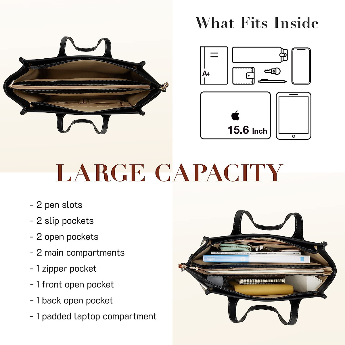 Missnine Tote Bag Canvas Laptop Bag 15.6 inch Work Bags for Women Teacher Bag Casual Computer Shoulder Purse for Office, College, Travel