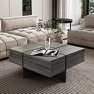 Furnnylane Modern Coffee Table with 4 Drawers,Square Coffee Table with Storage for Living Room,Grey,31.5" D x 31.5" W x 15.7" H