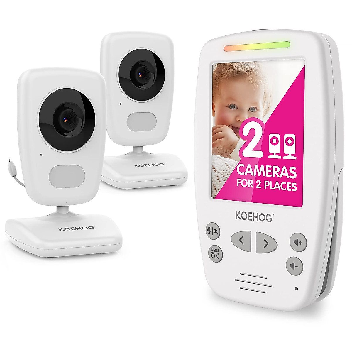 Axvue Video Baby Monitor, Slim Handheld, Non-Slip Design, 2.8" Vertical Screen Monitor & 2 Camera, Range up to 1000ft, 18 Hour Battery Life, 2-Way Talk, Night Vision, Temperature Monitor, No WiFi.