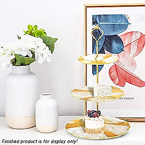 2 Pack 3 Tier Cake Stand Resin Tray Molds, Epoxy Resin Casting Mold with 6Pcs Crown Brackets and 20 Gold Foils, DIY Silicone Mold for Making Cupcake Dessert Platter Serving Stand (Round+Square)