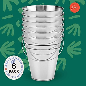 Kicko Large Galvanized Metal Buckets Bulk - 6 Pack - with Handle 5 X 4.5 Inches - Unique Goody Baskets, for Party Favors, Party Accessories and Christmas Decorations