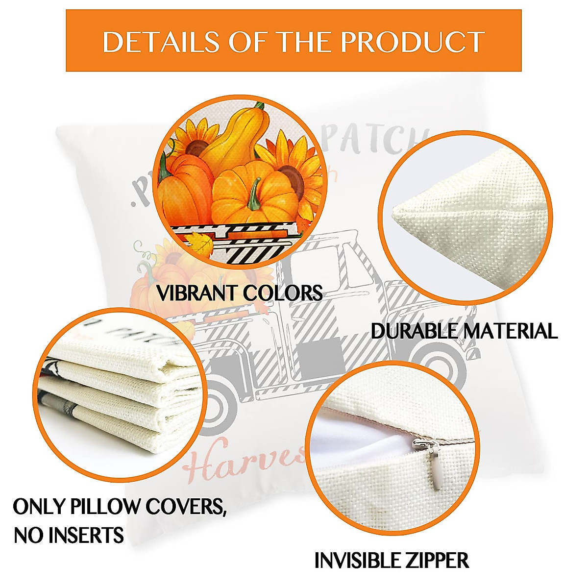 MingTa Happy Fall Pillow Covers 18x18 Set of 4, Linen Buffalo Plaid Maple Pumpkin Truck Farmhouse Thanksgiving Throw Pillow Covers Outdoor and Indoor, Pillow Cases for Sofa Couch Fall Home Decor