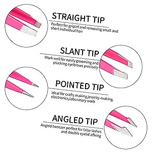 Eyebrow Tweezers Set Best Precision Tweezers 4-Piece Professional Stainless Steel Tweezer For Facial Hair Removal & Ingrown Hairs, Splinter & Blackhead Acne Remover Daily Beauty Tool - EMEOW (Red)