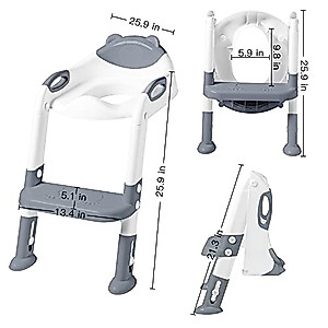 Toilet Potty Training Seat with Step Stool Ladder,SKYROKU Potty Training Toilet for Kids Boys Girls Toddlers-Comfortable Safe Potty Seat with Anti-Slip Pads Ladder (Grey)