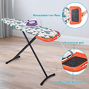 Duwee 15"×48" Ironing Board with Retractable Iron Rest,Ironing Board Full Size Heat-Resistant Cover with Thick Padding,Space Saving Iron Boards with Sturdy Legs,Adjustable Heights