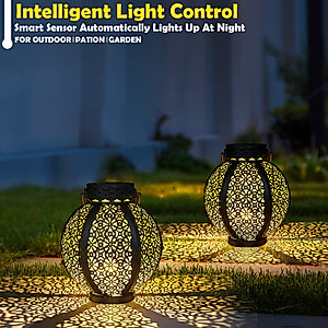 Solar Lanterns Outdoor Hanging, Solar Lights Retro Metal Waterproof Table Lanterns Solar Garden Lights with Handle for Garden, Yard Porch Patio Tabletop (2 Pack)