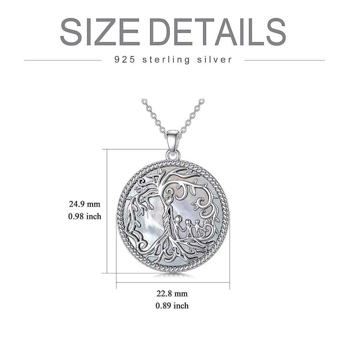TOUPOP Mother of 3 Child Necklace Sterling Silver Family Tree of Life Mom 3 Son Pendant Necklace with Mother of Pearl Birthday Anniversary Christmas Mothers Day Jewelry Gifts for Women Mom Mother