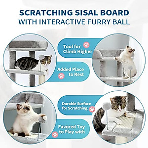 Made4Pets Cat Tree, Carpet Cat Tower Grey for Indoors Cats, Cute Wood Kitty Condo with Scratching Post and Pad, 27" Multi-Level Modern Activity Climbing Furniture for Small and Medium Cats