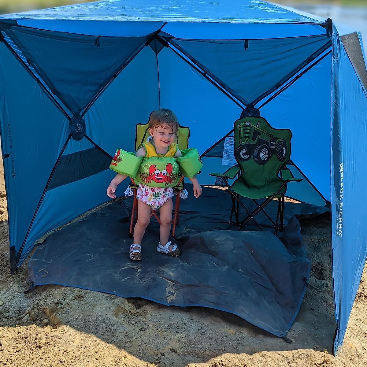 Black Sierra Beach Tent with UPF 50+ Sun Protection, Easy Set Up Sun Shelter, Portable Lawn Canopy with Carry Bag, Outdoor Pop Up Cabana Shade for The Beach, Backyard, Sports, RV