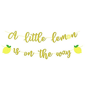A Little Lemon is on the Way Banner, Gold Glitter Baby Shower Theme Party Decorations, Boys Girls Birthday Party Supplies