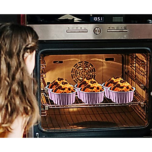 Jumbo Muffin Liners with Lids 50 Pack,Free-Air 5oz Aluminum Foil Cupcake Cups Muffin Tins,Disposable Ramekins Cupcake Baking Pans Cupcake Holders for Custard Mini Pie -Pink