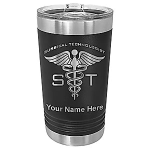 LaserGram 16oz Vacuum Insulated Pint Tumbler, ST Surgical Technologist, Personalized Engraving Included (Black)