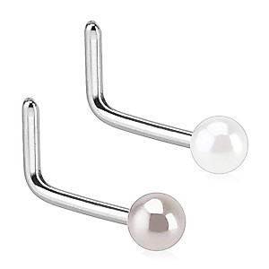 Nose L Bend Pearl Coating Ball 316L Surgical Steel (Pink)