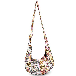 Your Cozy Women's Crossbody Handbags Hippie bag Boho Hobo Bags for Women Shoulder Sling Bag Hippie Tote Bag Handmade Cotton Hippie Purse with Adjustable Strap (Tribe_White)