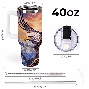 Bald Ea-gle 40 Oz Stainless Steel Cup Travel Tumbler with Handle and Straw Lightweight Coffee Mug for Home Office