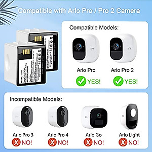 2- Pack 2440mAh Rechargeable Battery for Arlo Pro Arlo Pro 2 Camera, with Dual LCD USB Battery Charger Station and Micro-USB Cable