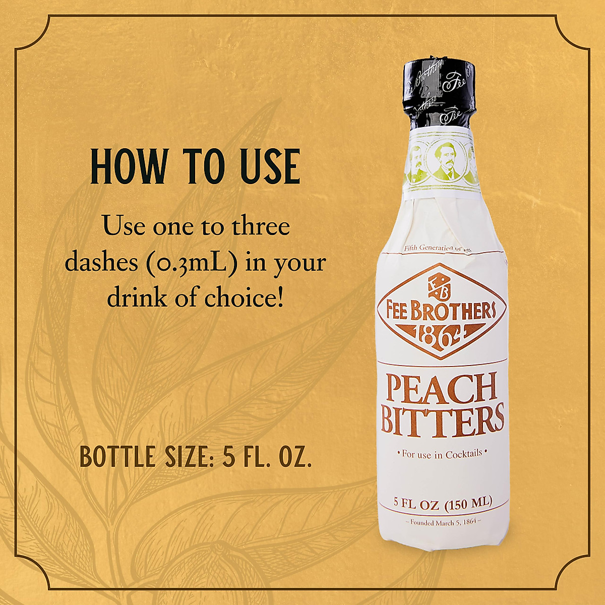 Fee Brothers Peach Cocktail Bitters - Aromatic Cocktail Mixer & Concentrated Flavoring, Gluten Free, Vegan-Friendly, 5 fl oz