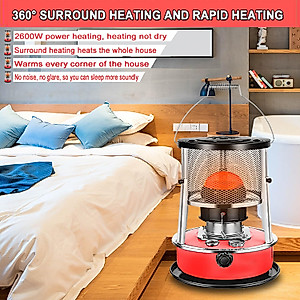 Kerosene Heater, 2 in 1 Kerosene Heater for Indoor Use, 9000 BTU, Portable Kerosene Heater, Kerosene Space Heaters for Heating, Fishing, Hunting, Hiking, Camp Tent Heater (4.6L)