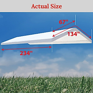 YardGrow 10'x20' Carport Replacement Canopy Upgraded Carport Replacement Top Canopy Cover for Car Garage Shelter Tent with Ball Bungees, Canopy ONLY (White)