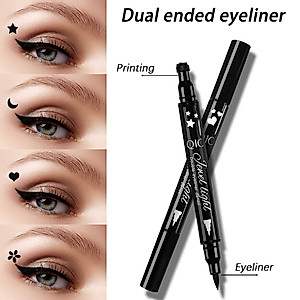 ALINICE Double-sided Liquid Stamp Eyeliner Pen, Two colors Pencil with Eye Makeup Stamp Waterproof Double Sided Long Lasting Seal Eyeliner, Heart,Star,Moon,Flower (4PCS)
