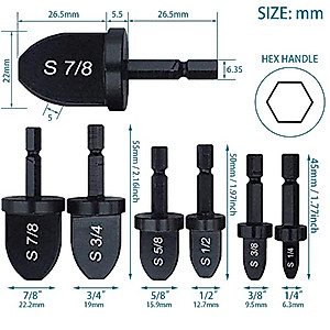 Hilitand 6Pcs Swaging Tool Drill Bits Set, Professional Manual Copper Pipe Swage Tool Drill Bits Triangular Handle, HVAC Repairing Set 7/8'', 3/4'', 5/8'', 1/2'', 3/8'', 1/4'' Bits