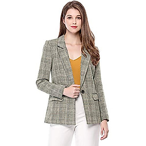 Allegra K Women's Notched Lapel One Button Boyfriend Blazer Suit Plaid Blazer Jacket Medium Black