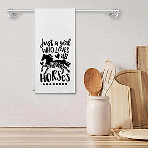Just a Girl Who Loves Horses Kitchen Towels & Tea Towels, Dish Cloth Flour Sack Hand Towel for Farmhouse Kitchen Decor，24 X 16 Inches Cotton Modern Dish Towels Dishcloths,Horse Lovers Riders Gifts