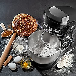 Moss & Stone Stand Mixer, 6 Speed Electric Mixer With 5.5 Quart Stainless Steel Mixing Bowl, Black Body Kitchen Mixer With Dough Hook, Egg Whisk, Beater & Baking Spatula, Classic Food Mixer