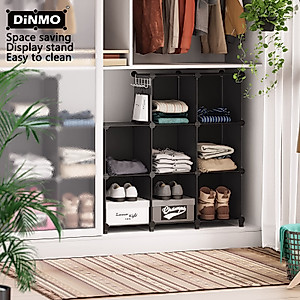 DINMO 16 Cubes Storage Organizer, Bookcase, Display Shelf with Wooden Mallet, Cabinet Storage for Kids, Adult, Office, Bedroom, Bathroom, Black