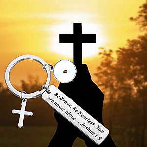 FEELMEM Mustard Seed Faith Gift Be Brave Be Fearless You Are Never Alone Joshua 1:9 Bible Verse Keychain Inspirational Faith Gift Religious Jewelry (Mustard Seed-KY)