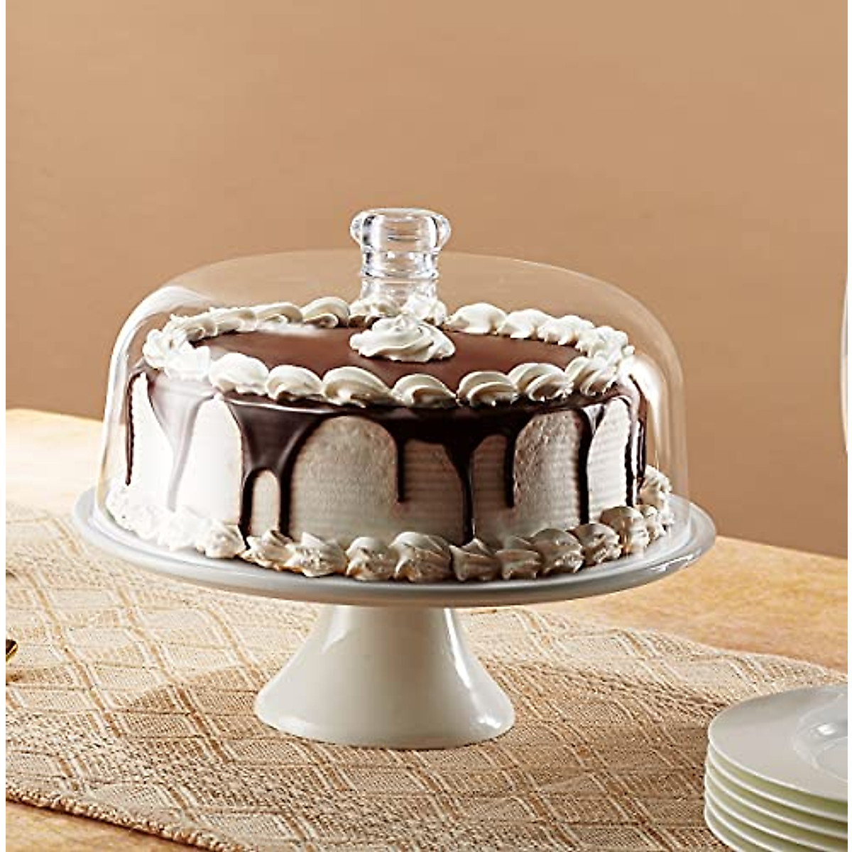 Godinger Cake Stand, Ceramic Footed Cake Plate Server with Shatterproof Acrylic Dome Lid