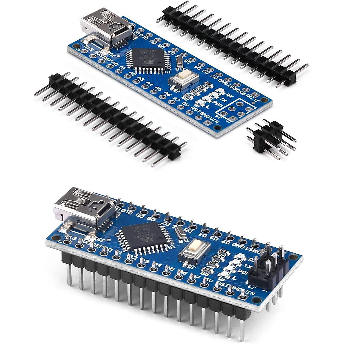 2-Pack Nano Board, Aideepen V3.0 Nano ATmega328P CH-340 Development Board Without Cable Mini USB Port with 30 PIN Headers Pin Unsoldered