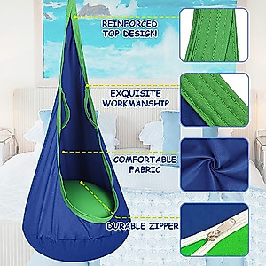 Highwild Kids Pod Swing Seat Child Hanging Hammock Chair with Inflatable Pillow - Sensory Swing Chair with Pocket and Handles - for Any Indoor or Outdoor Spaces - Max 176 Lbs (Blue and Green)
