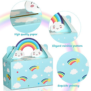 12 Packs Party Favor Boxes Treat Boxes with Handles Rainbow Baby Shower Boxes Cloud Paper Goodie Boxes Gable Boxes for Rainbow Birthday Decorations Boy Girl Kids' Party Supplies, 6 x 3 x 7 Inch
