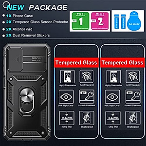 LeYi for Galaxy A13 5G / A04s Case: Slide Camera Cover + [2 Pcs] Tempered Glass, for 360 Military-Grade with Kickstand, Black