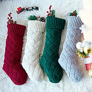 ROSFORU 18-inch Knit Christmas Stockings, 4 Pack Ivory White Weave Xmas Socks Large Candy Gift Bag, Christmas Decoration