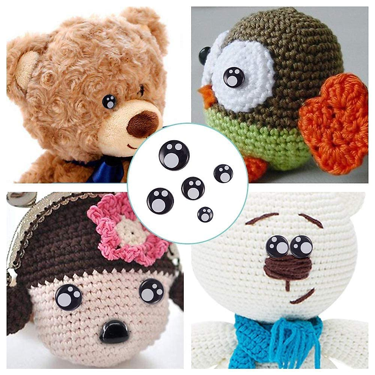 PH PandaHall Resin Safety Eyes, 100pcs 5 Size Craft Eyes Black Stuffed Crochet Eyes Kawaii Eyes with 100pcs Washers for Teddy Bear, Amigurumi Craft, Puppet, Plush Animal Making (8/ 10/ 12/ 14/ 16mm)