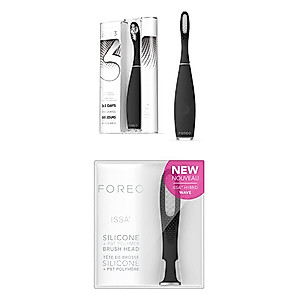 FOREO Issa Black, Rechargeable Electric Ultra-Hygienic Sonic Toothbrush with Silicone & PBT Polymer BristlesFOREO ISSA Hybrid Wave Brush Head Black, Medical-