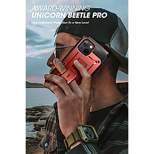 SUPCASE for iPhone 13 Case with Stand & Belt-Clip (Unicorn Beetle Pro), [Built-in Screen Protector] [Military-Grade Drop Protection] Heavy Duty Rugged Kickstand Phone Case for iPhone 13, Ruddy