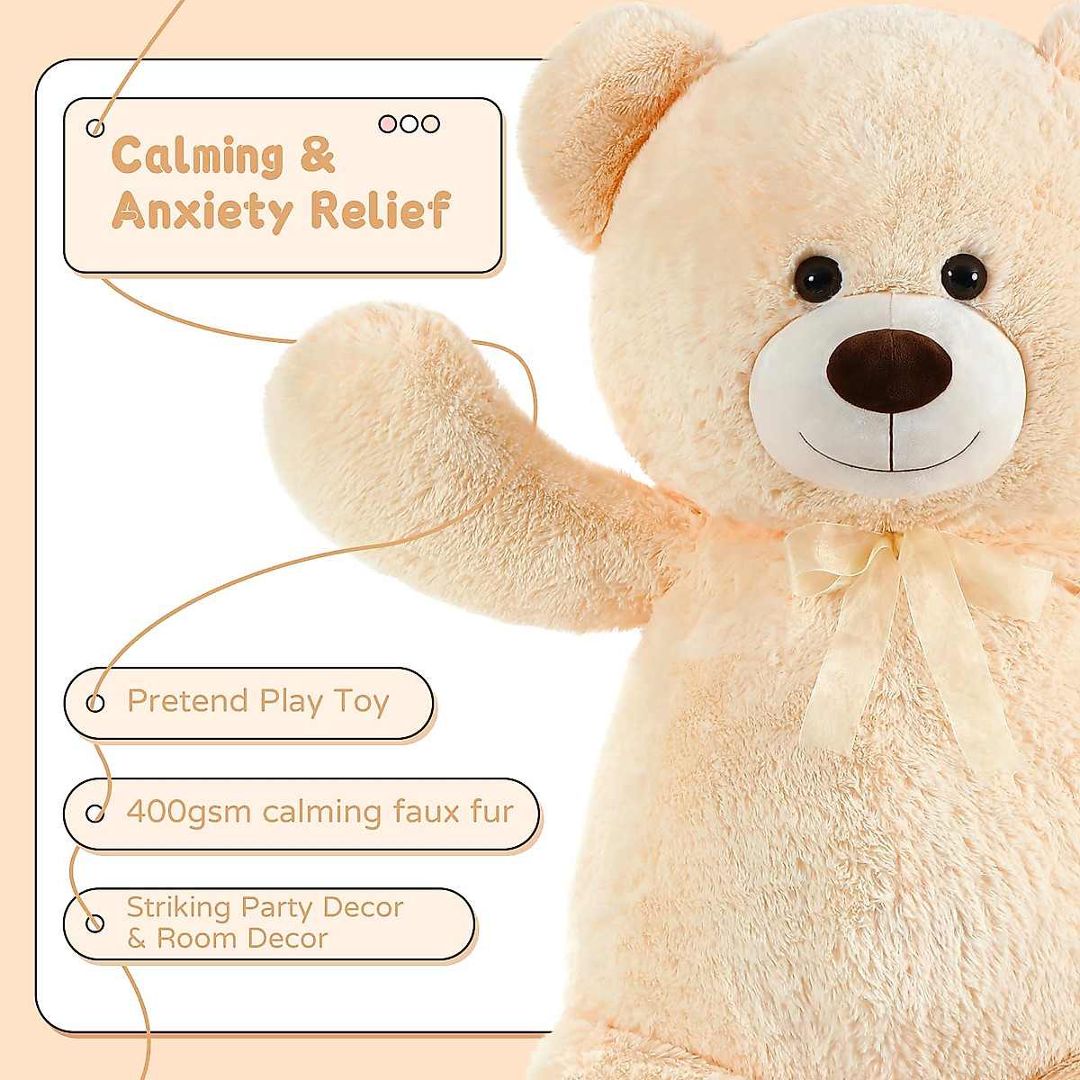 DOLDOA 36" Giant Teddy Bear Soft Stuffed Animals Plush Big Bear Toy for Kids and Girlfriend (Beige)