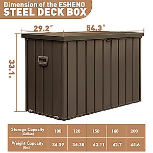 120 Gallon Deck Box, Large Steel Outdoor Storage Box Waterproof, Lockable Patio Storage Box with Side Handle & Mobility Rollers, Outdoor Deck Box Storage Cabinet for Outside Cushions, Garden Tools