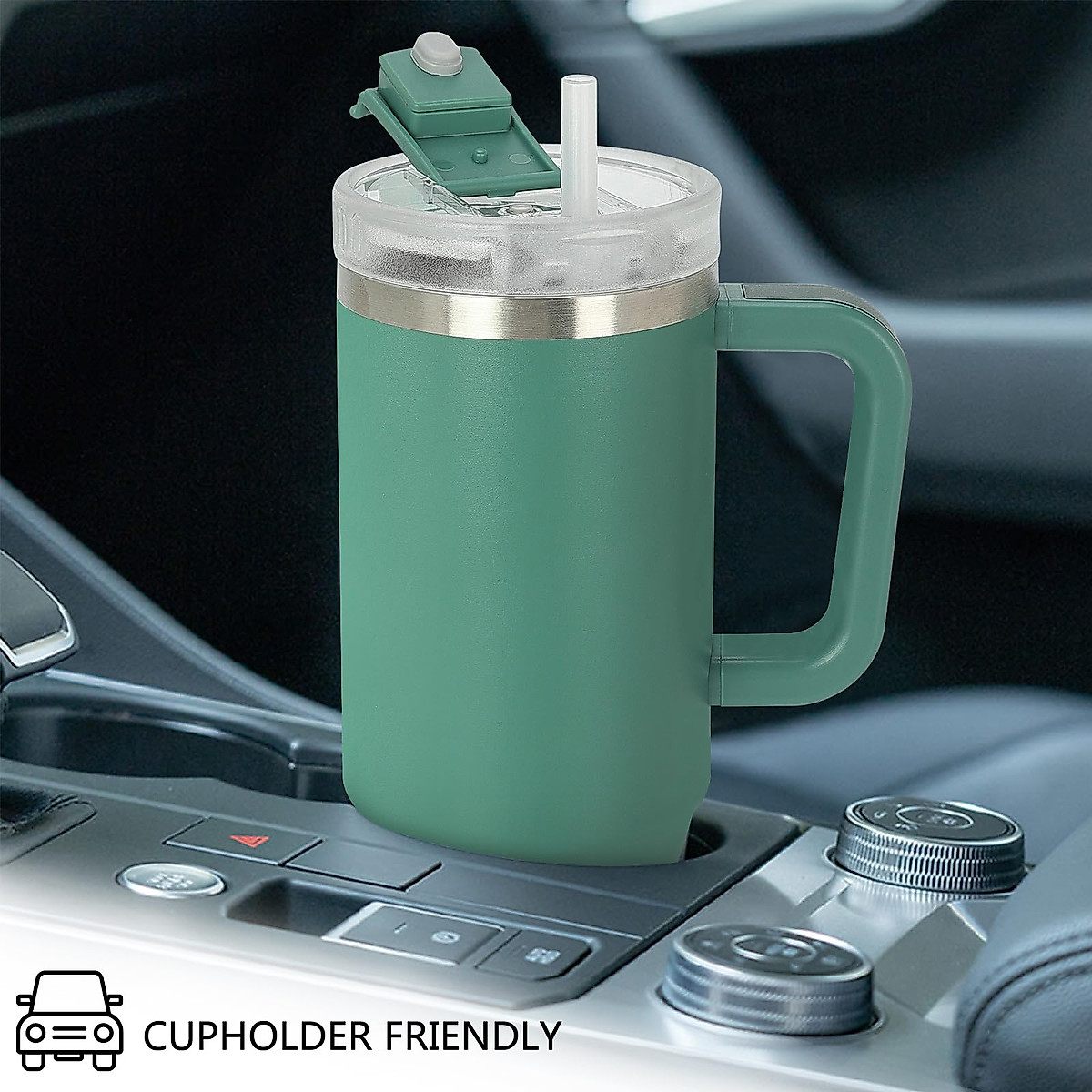 Riley Joy 40 oz Stainless Steel Tumbler with Handle & Straw, Vacuum Insulated Travel Mug for Office, Home, or Car, Cold/Hot Water Bottle, Leak-Proof, Fits Holders