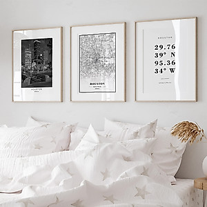 Dear Mapper Houston United States View Abstract Road Modern Map Art Minimalist Painting Black and White Canvas Line Art Print Poster Art Print Poster Home Decor (Set of 3 Unframed) (16x24inch)