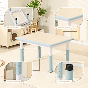 SINKIPA Height-Adjustable Kids Table and Chairs, 31.5''L x 23.6''W Toddler Table and 4 Chairs set with Anti-Slip Foot Covers, Children Activity Table for Ages 2-10, Graffiti Desktop