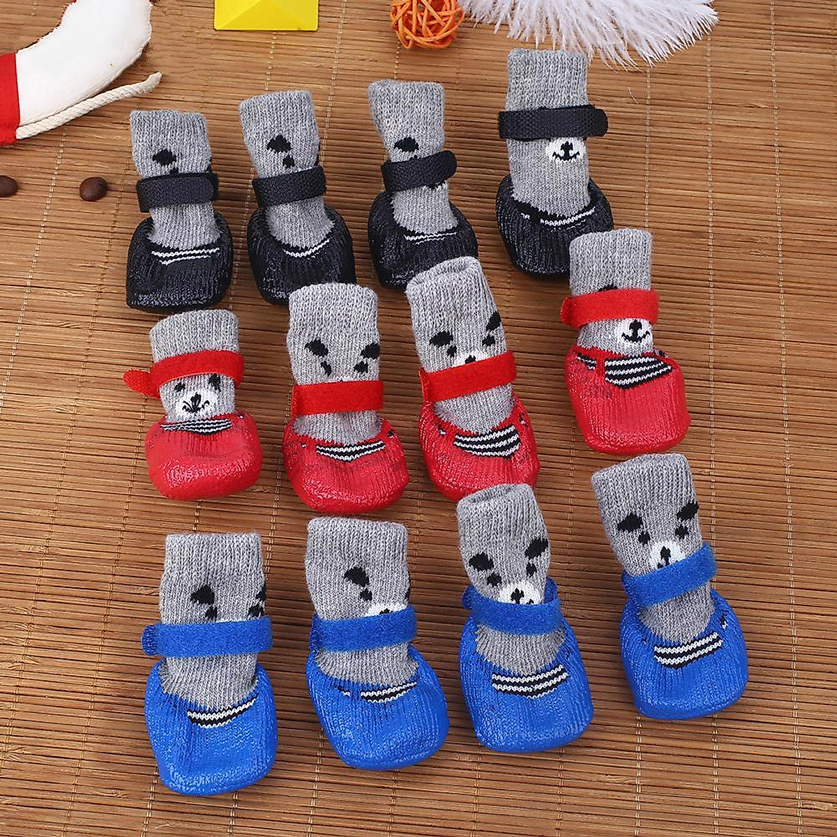 Dog Cat Boots Shoes Socks with Adjustable Waterproof Breathable and Anti-Slip Sole All Weather Protect Paws(Only for Tiny Dog) (L, Red)
