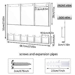 Weysat Acrylic Brochure Holder Wall Mount Rack Acrylic Magazine Literature Holder Display Stand Business Tri Fold Clear 9 Pockets Pamphlet Display Holder Plastic Flyer Wall Mount Slots (1 Pcs)