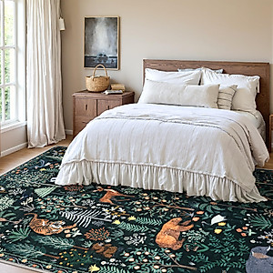 LEEVAN Jungle Area Rug Washable Christmas 6x9 Rug for Living Room, Low Pile Green Bedroom Rug Thick Abstract Animal Nursery Area Rug, Non Slip Carpet for Playroom