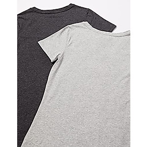 Amazon Essentials Women's Classic-Fit Short-Sleeve V-Neck T-Shirt, Pack of 2, Charcoal Heather/Light Grey Heather, Medium