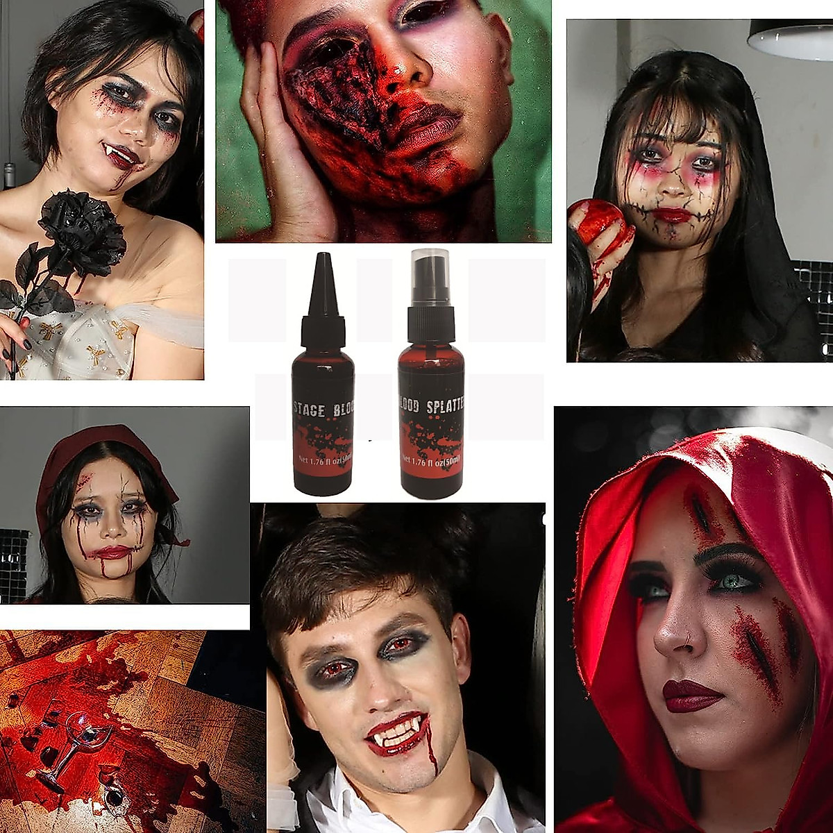 2Pcs Halloween Makeup Fake Blood Suit --- Coagulated Blood+Fake Blood Spray, Lifelike And Washable, Suitable For Special Effect Zombie Bride, Vampire And Monster SFX Horror Clown Makeup